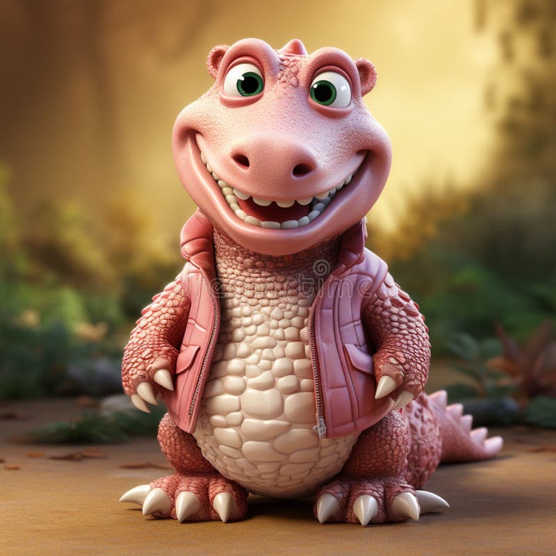 Animated Cheerful Pink Lizard Character, AI-generated. Stock ...