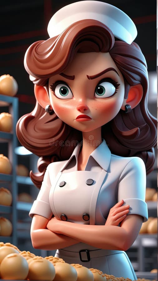Animated Chef in Bakery Kitchen with Confident Expression and Stylish ...