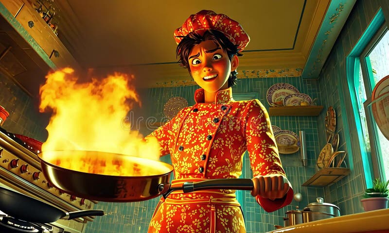 Animated Chef Kitchen Fire Cooking Mishap Stock Footage - Video of ...