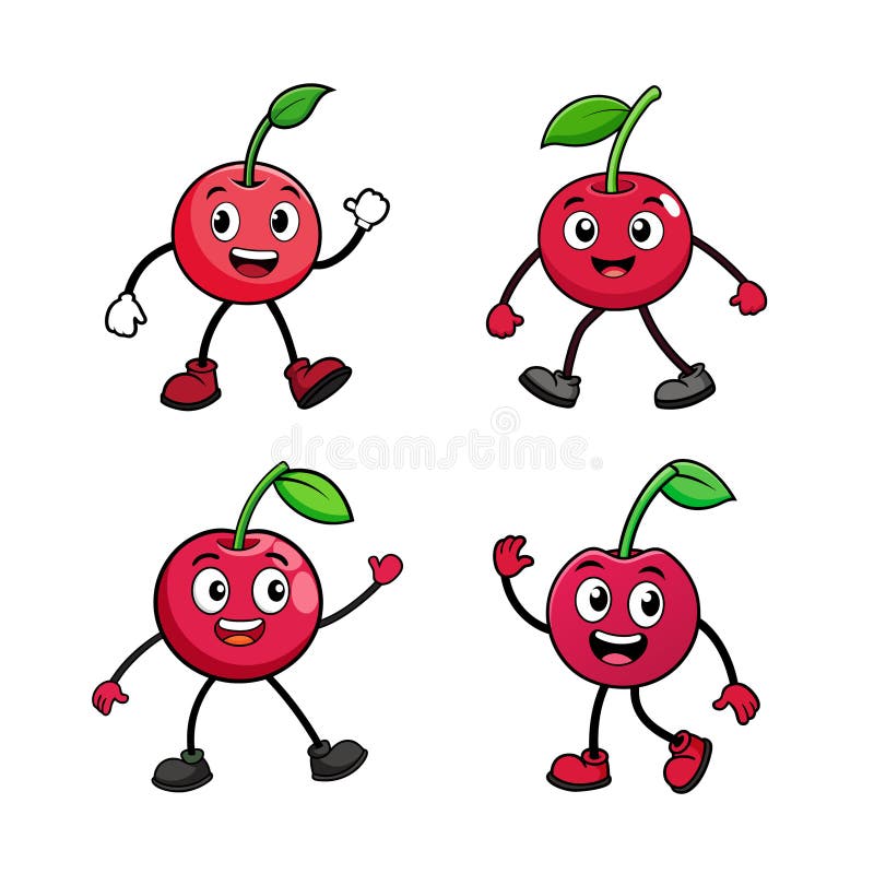 Animated Cherry Characters Set on a Clean White Background Stock Vector ...