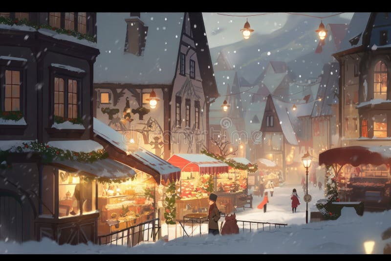 An Animated Christmas Scene with People and a Tree, Generative AI Stock ...