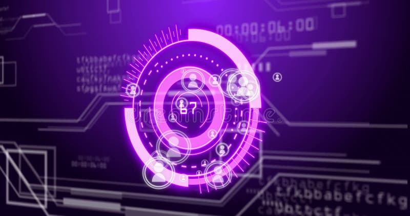Animated Circular Elements and User Icons on Digital Interface, Purple ...