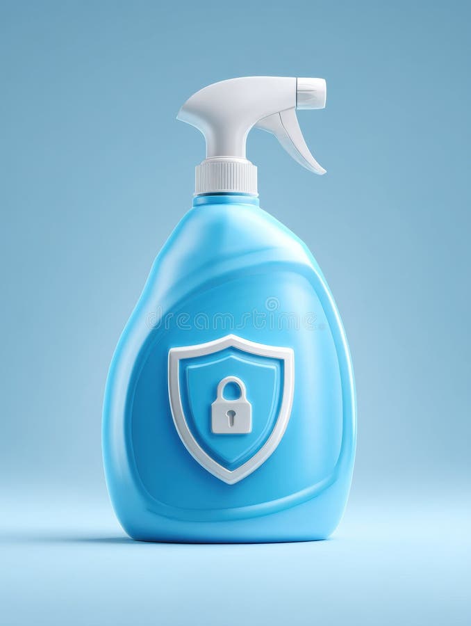 Animated Cleaner Bottle Featuring Protective Shield and Lock Symbol for ...