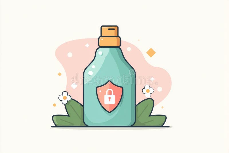 Animated Cleaner Bottle Featuring a Shield and Lock Symbol with a Soft ...