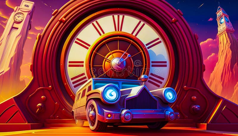 An Animated Clock with Car in Front of it. Generative AI Stock ...