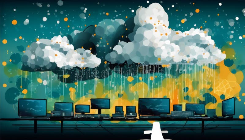 Animated Clouds and Rain Over Computer Monitors Stock Image - Image of ...