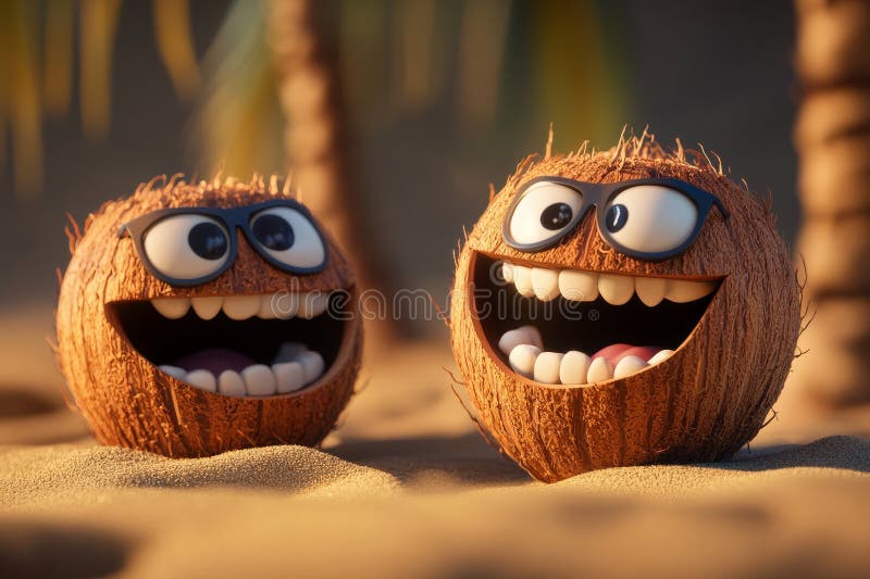 Animated Coconut, Smiling and Cheering in the Summer, Using Generative ...