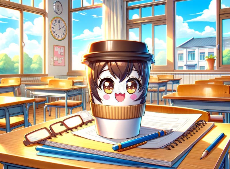 Animated Coffee Cup Character in Classroom Setting Stock Illustration ...