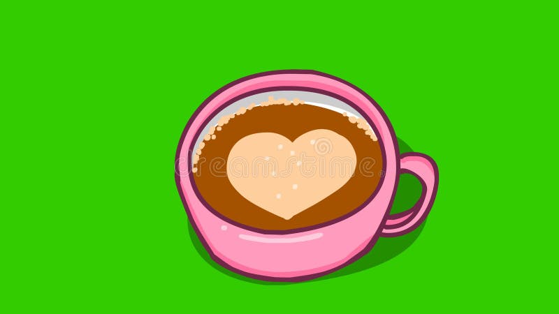 Animated Coffee Cup Heart Shape - Green Screen Stock Video - Video of ...