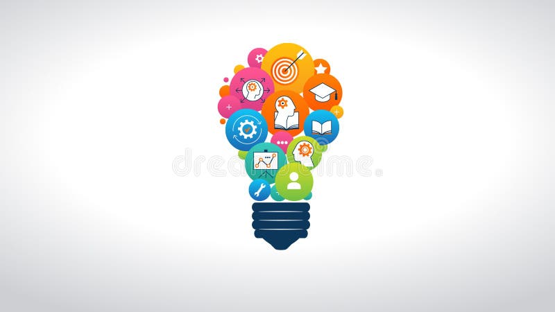 Creative Thinking Animation - Lightbulb and Idea Icons with White ...