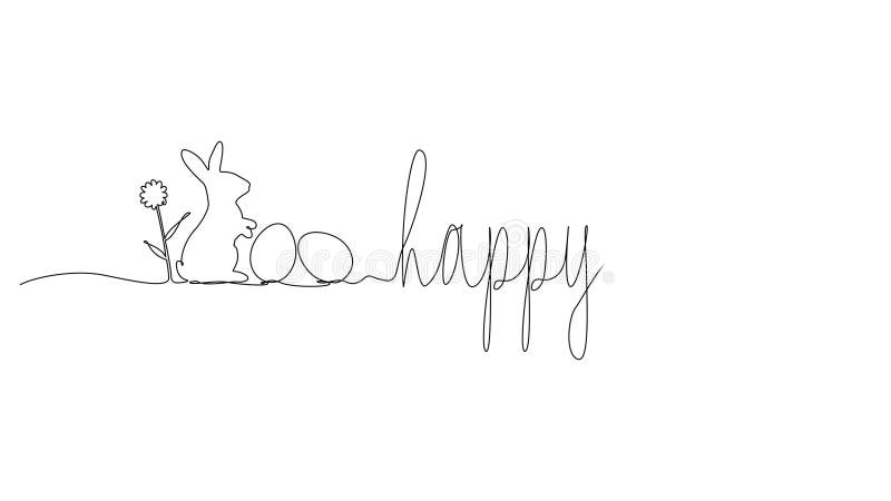 Animated Single Line Drawing of Easter Bunny with Eggs and Text HAPPY ...
