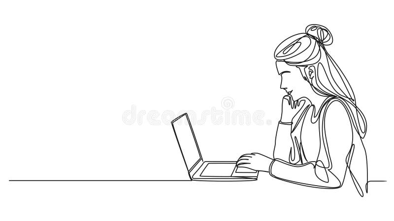 Animated Single Line Drawing of Young Female Student Using Laptop ...