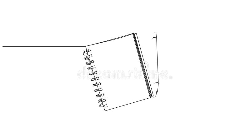 Animated Continuous Single Line Drawing of Spiral Notepad and Pen Stock ...