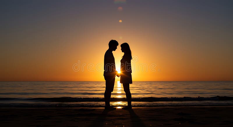 Animated Couple Silhouette at Sunset Sea, a Romantic Scene - Generated ...