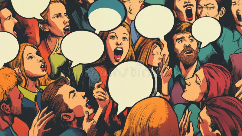 Animated Crowd Expressive Faces Speech Bubbles Communication Concept ...
