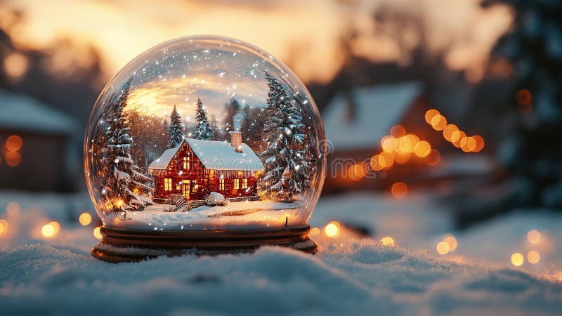 An Animated Crystal Snow Globe Featuring a Snowy Christmas Tree Stock ...