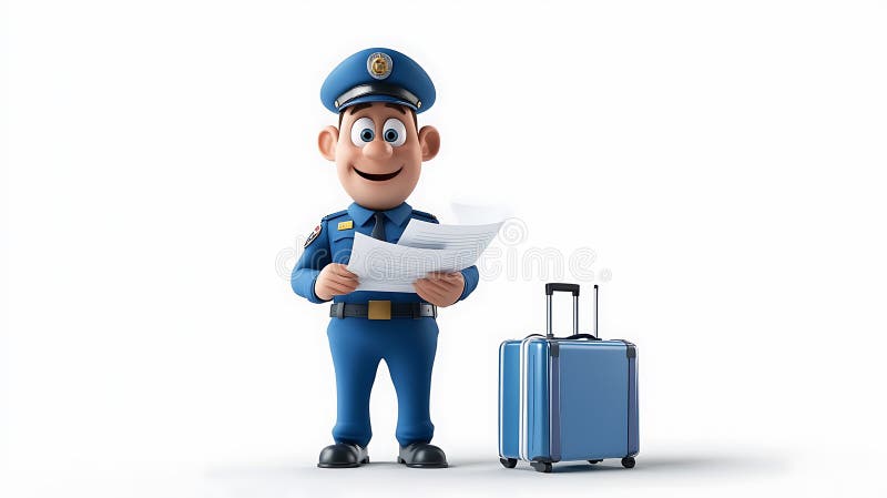 Animated Customs Officer Checking Documents in 3D Style Stock ...