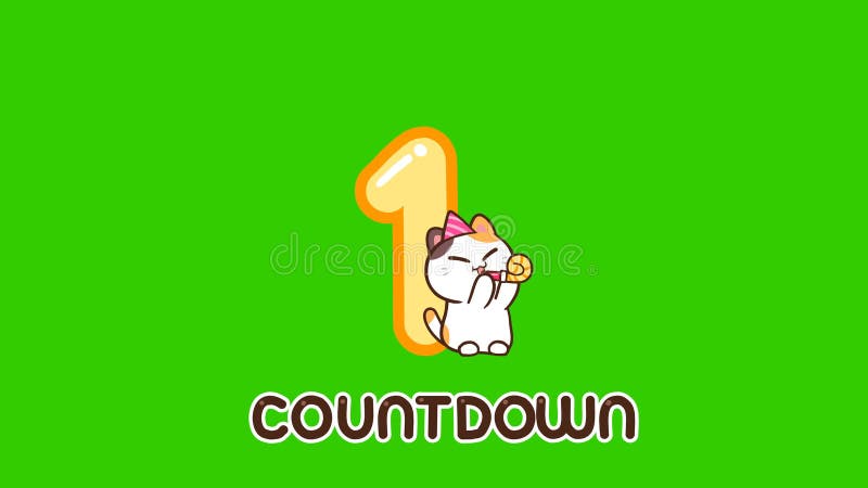 Animated Cute Cat with Countdown 1-2-3 - Green Screen Stock Video ...