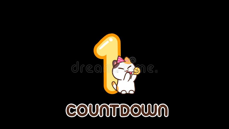 Animated Cute Cat with Countdown 1-2-3 - Transparent Background Stock ...
