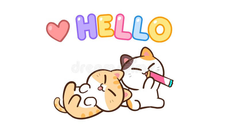 Animated Cute Cat with Hello Message - White Background Stock Video ...