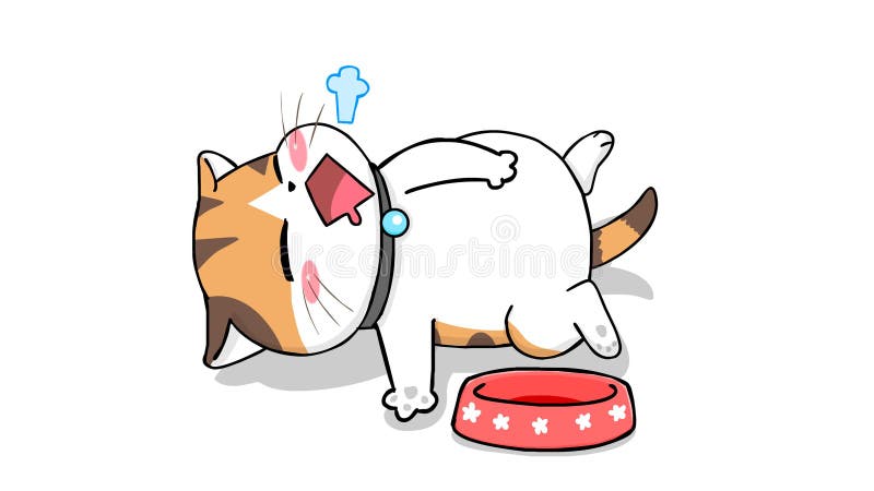 Animated Cute Kitten Lying on Its Back after Eating White Background ...