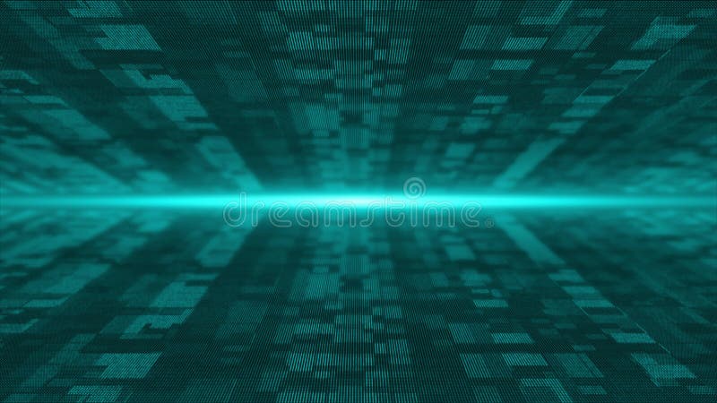 Cyan Flying Particles in Digital 3d Technologic Cyberspace with Light ...