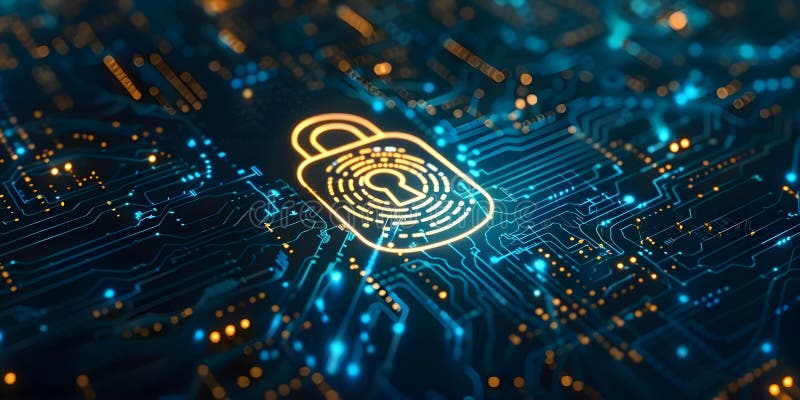 An Animated Cyber Security System with Padlock and Fingerprint Icons on ...