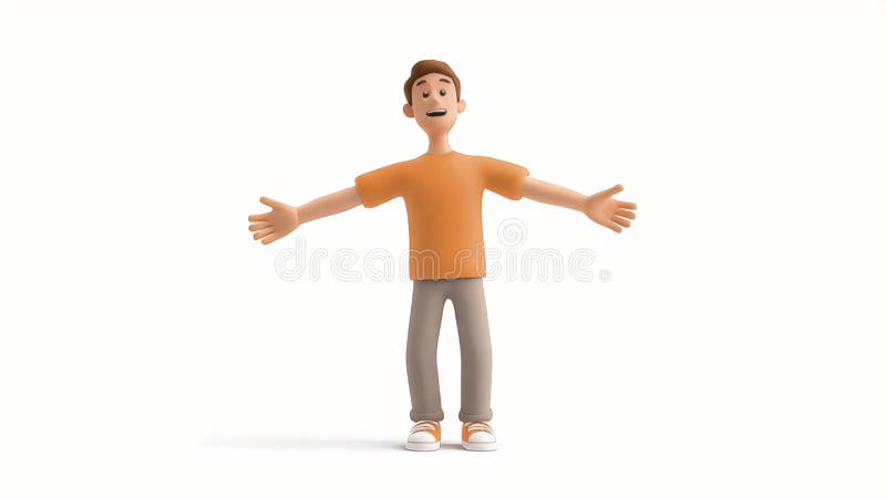 Animated 3D Character Welcoming with Open Arms on White Background ...