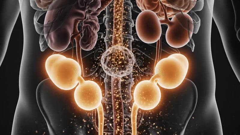 Animated Human Urinary System with Glowing Kidneys and Bladder Showing ...