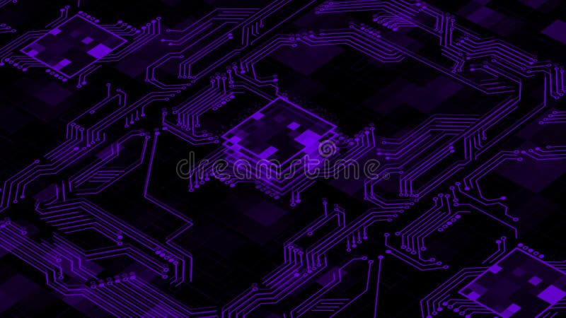 A Purple Circuit Board Frames a Silhouette Head in Urban Design Art ...