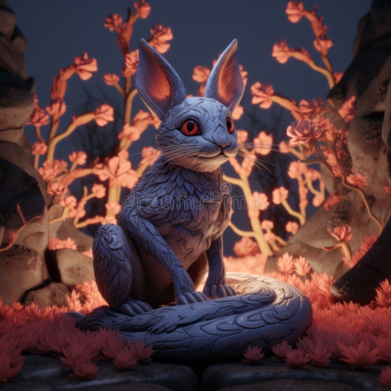 An Animated 3d Rendering of a Rabbit Sitting on a Rock Stock ...