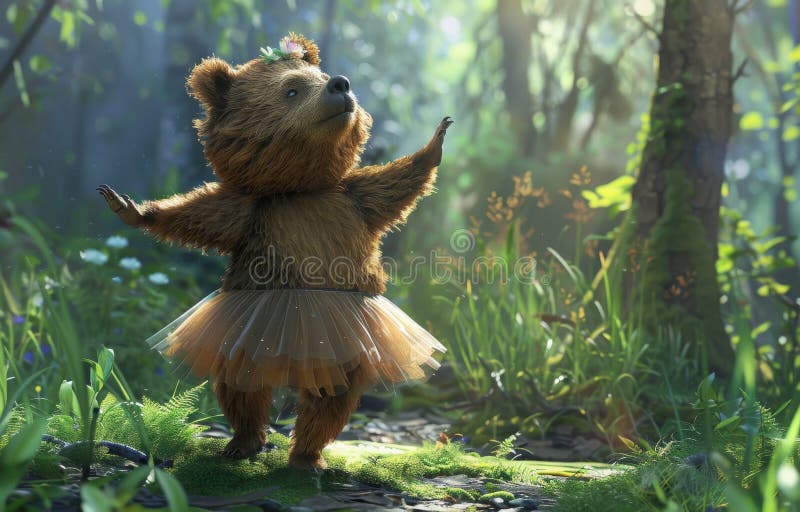 An Animated 3D Scene of a Bear in a Tutu Clumsily Attempting Ballet in ...