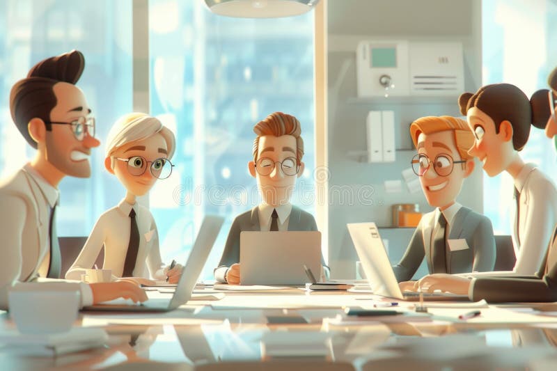 3D Cartoon Business Team Meeting: Collaboration, Productivity, and ...