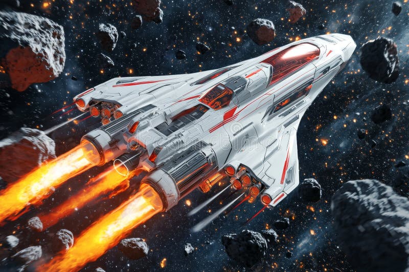 An Animated 3D Spaceship Flies through an Asteroid Field, Dodging Rocks ...