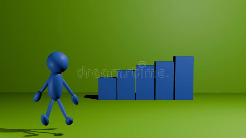 Animated Dancing Man Withbar Chart Graph in Three Dimension Space Stock ...