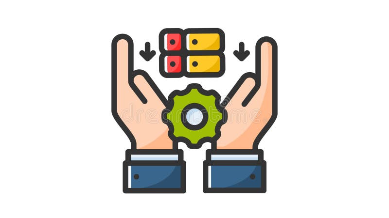 Animated Data Gathering with Person Holding Gearwheel and Server Stock ...