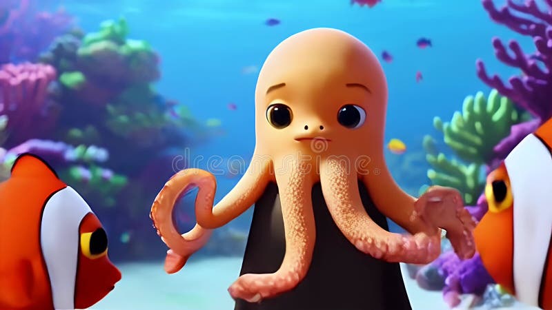 Animated Deep Ocean Classroom with Octopus Teacher and Two Clownfish ...
