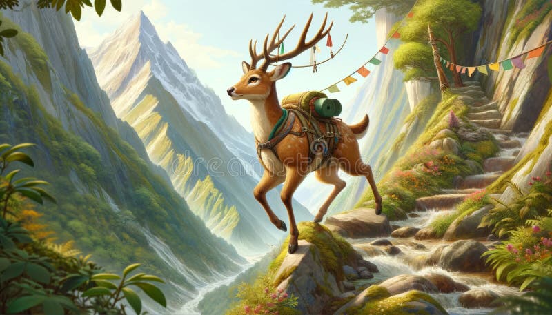 Animated Deer with Backpack Hiking in Mountains Stock Illustration ...