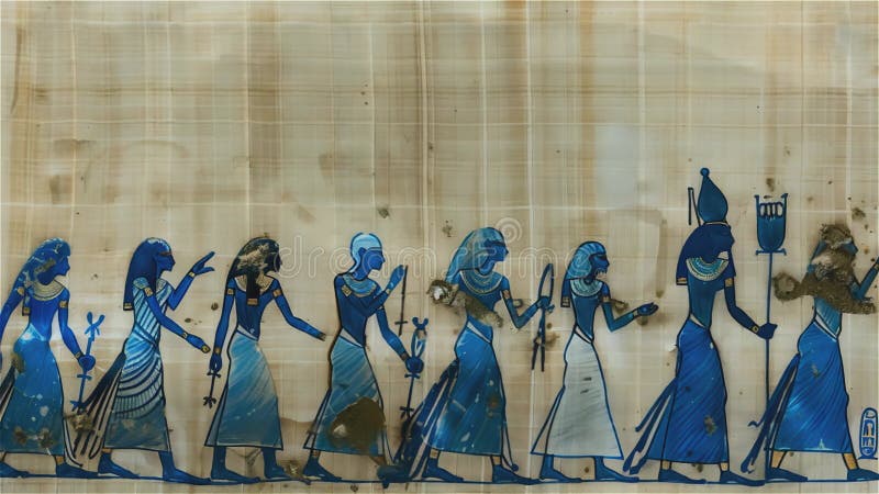 Animated Depiction of Ancient Egyptian Dance Ritual on Aged Parchment ...