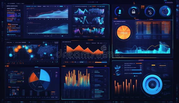Animated Digital Dashboard Displaying Charts, Graphs, and Data ...