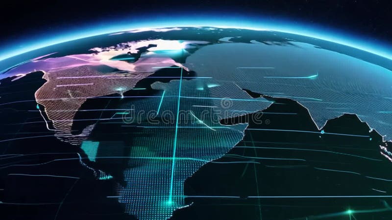 Animated, Digital Globe with Glowing Lines and Points Representing Data ...
