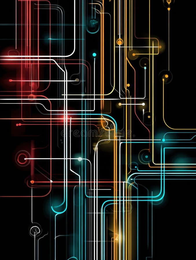 Animated Digital Path Illustrates Machine Thinking Patterns with Bright ...