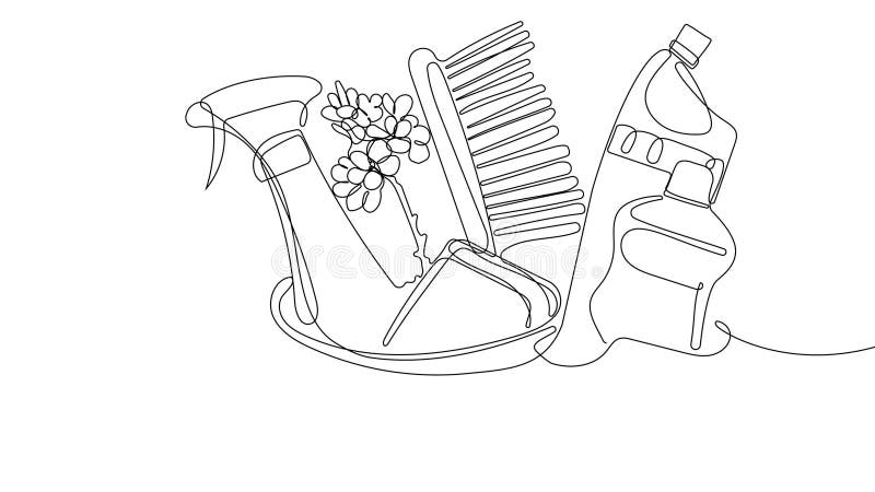 Animated Drawing of Continuous Line Draw of Set Bottles of Cleaning ...