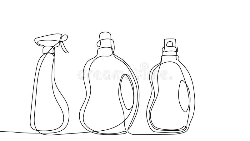 Animated Drawing of Continuous Line Draw of Set Bottles of Cleaning ...