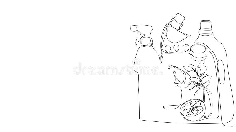 Animated Drawing of Continuous Line Draw of Set Bottles of Cleaning ...