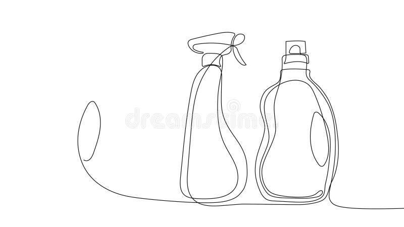 Animated Drawing of Continuous Line Draw of Set Bottles of Cleaning ...