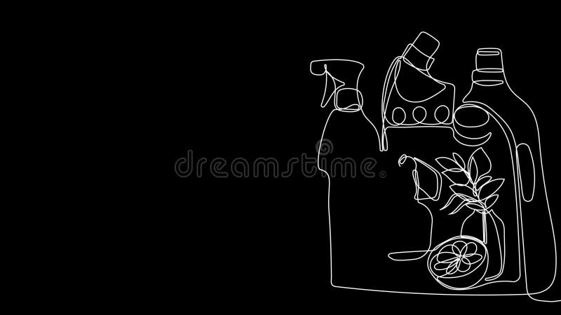 Animated Drawing of Continuous Line Draw of Set Bottles of Cleaning ...