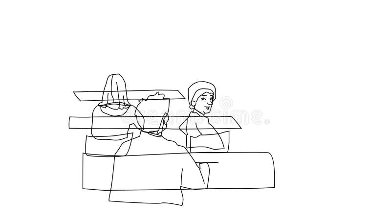 Animated Drawing of Students Paying Attention in Classroom As Teacher ...