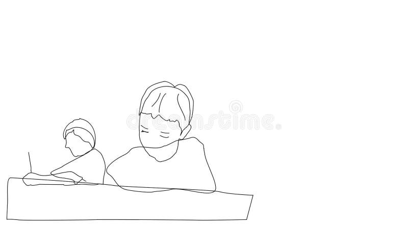 Animated Drawing of Young Students Writing Taking Quiz Test Assignment ...