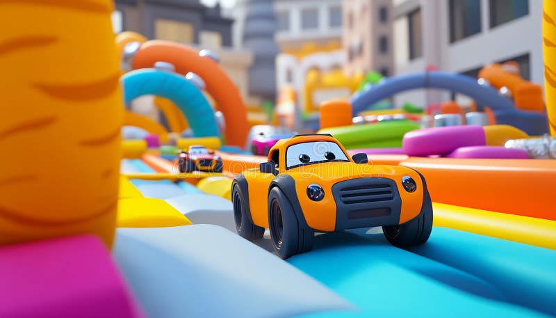 Animated Drivers Navigating through a Colorful Obstacle Course Stock ...